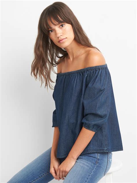Gap Adults갭 갭 여성 오프숄더 데님 Top Sivillage 에스아이빌리지