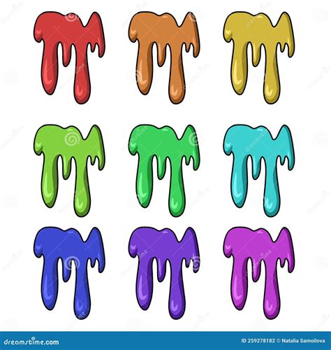 A Set Of Colored Icons A Bright Spot Of Paint Dripping Down A Drop