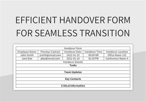 Efficient Handover Form For Seamless Transition Excel Template And Google Sheets File For Free