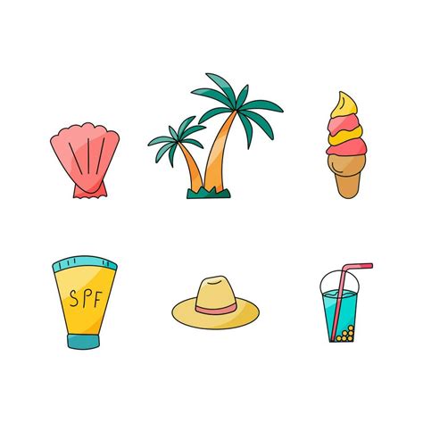 Summer Elements Set Palm Shell Spf Warm 24149149 Vector Art At Vecteezy