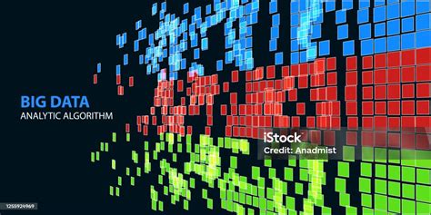 빅 데이터 색상 사각형 데이터를 분석하는 추상 배경 알고리즘입니다 기계 학습 정보 분석 최소한의 인포그래픽 과학 기술에 대한