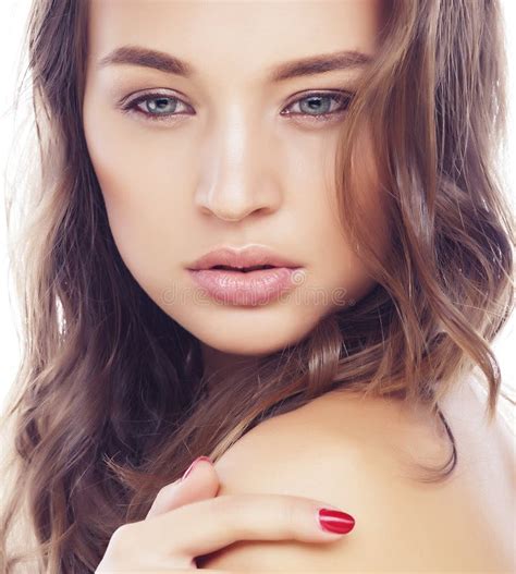 Young Sweet Brunette Woman Close Up Isolated On White Background