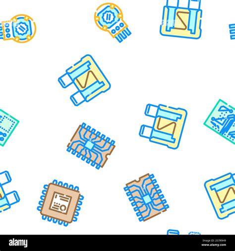 Component Electronic Chip Vector Seamless Pattern Thin Line Illustration Component Electronic