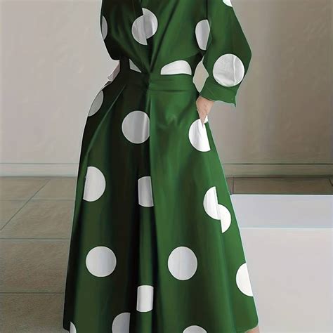 Shirt Collar Vintage Dress Polka Dot Print Slim Short Sleeve Casual