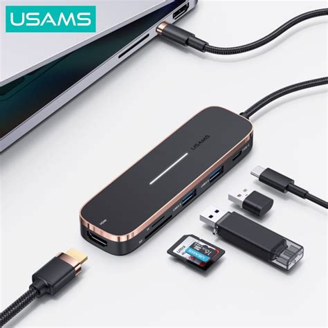 Usams Multifunctional Type C Hub Usb30 Pd100w Hdmi 4k Tfsd Card Lazada Indonesia