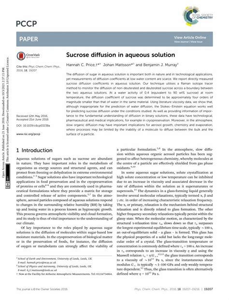Pdf Sucrose Diffusion In Aqueous Solution Dokumentips