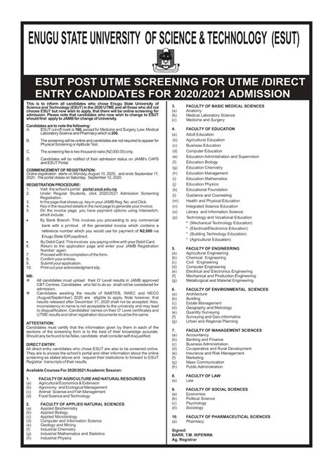 Esut Post Utme And De Screening Form 20202021 Is Out