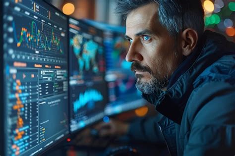 Premium Photo Man Analyzing Computer Screen In Dark Room