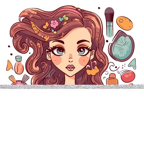 Belleza Clipart Chica Rodeada De Artículos De Belleza Y Cosméticos