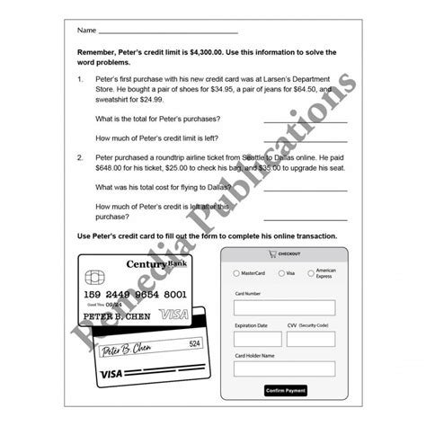 Credit Card Math Worksheet Printable Pdf Template