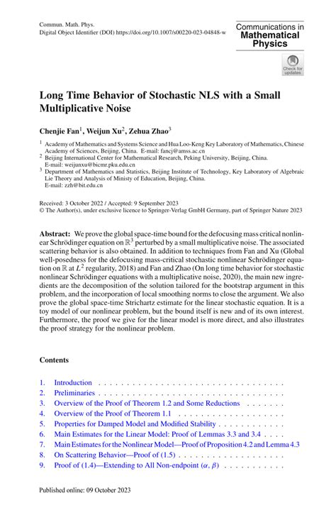 Pdf Long Time Behavior Of Stochastic Nls With A Small Multiplicative