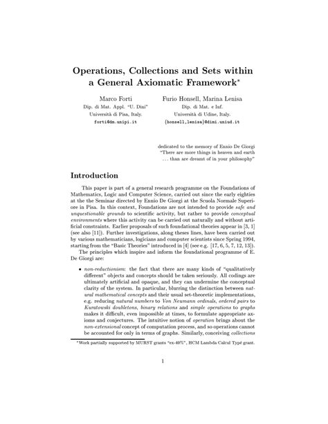 Pdf Operations Collections And Sets Within A General Axiomatic Framework