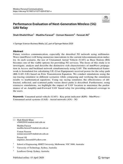 2020 Performance Evaluation Of Next Generation Wireless 5g Uav Relay