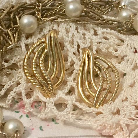 Golden Trifari Pierced Earrings Vintage Etsy