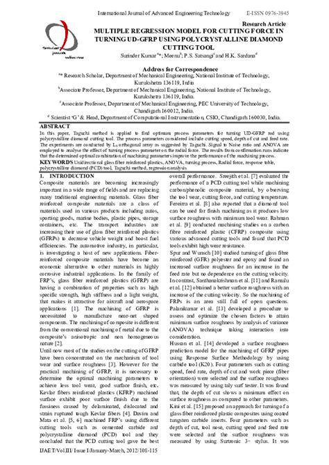 Pdf Multiple Regression Model For Cutting Force In Turning Ud Gfrp Using Polycrystalline