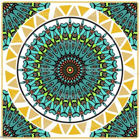 추상적인 손으로 디자인 꽃 색상 만다라 패턴 장식 요소와 함께 그려 벡터 일러스트입니다 카드 목도리 손수건 패션에 대 한 서식 파일 디자인 인쇄 곡선에 대한 스톡 벡터 아트