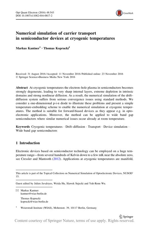Numerical Simulation Of Carrier Transport In Semiconductor Devices At