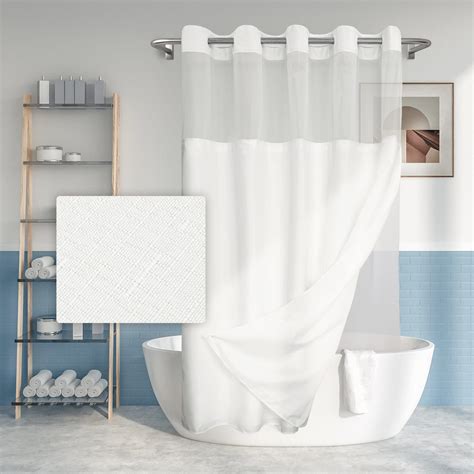 Extra Long No Hook Slub Textured Shower Curtain With Snap In Peva Liner