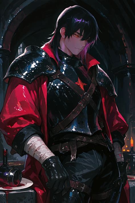 Anime Style Image Of A Man Dressed In A Red Cape And Black Gloves