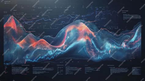 Abstract Data Visualization With Wavy Lines And Digital Numbers