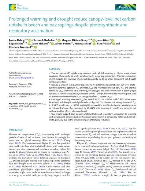 Prolonged Warming And Drought Reduce Canopylevel Net Carbon Uptake In Beech And Oak Saplings