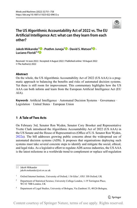 (PDF) The US Algorithmic Accountability Act of 2022 vs. The EU Artificial Intelligence Act: what ...