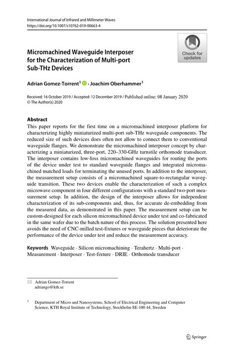 Pdf Micromachined Waveguide Interposer For The Characterization Of