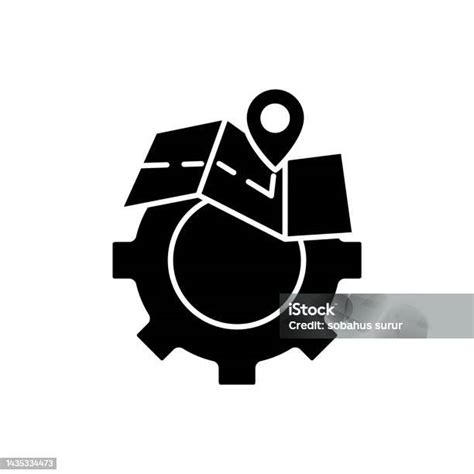 지도가 있는 기어 글리프 아이콘 그림입니다 수리 위치 아이콘에 적합합니다 아이콘 그림 관련 수리 유지 보수 간단한 벡터 디자인 편집 가능 공장 산업 건물에 대한 스톡 벡터