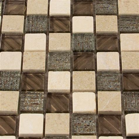 Luxury Textured Brown Iridescent Glass And Ivory Stone Mosaic Wall Tiles