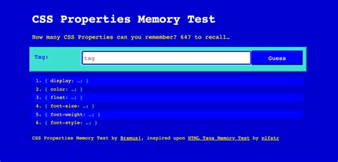 CSS Properties Memory Test Bram Us