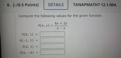 Solved Compute The Following Values For The Given Function