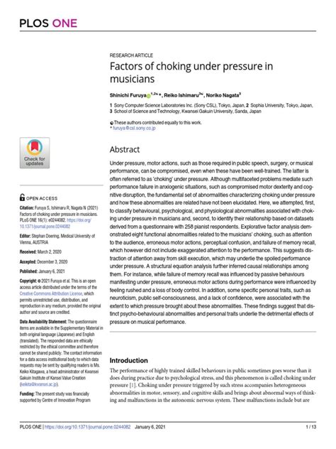 Furuyab 2021 Factors Of Choking Under Pressure In Musicians Pdf