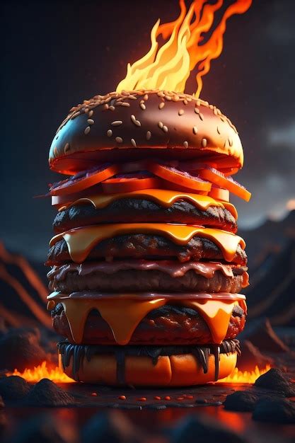 Premium Ai Image Photo Photo Front View Burger With Background Hot Lava