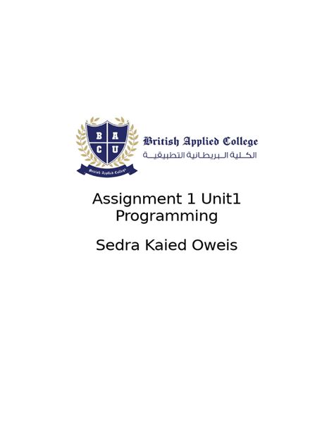 Assignment 1 Unit1 Programming Pdf Object Oriented Programming