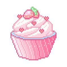 Pixelated Cupcake With Strawberries