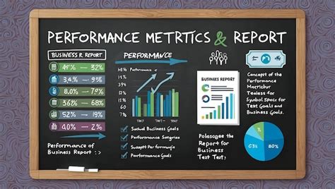 Photo Realistic Blackboard With Performance Metrics And Report For Business Analysis And Goals