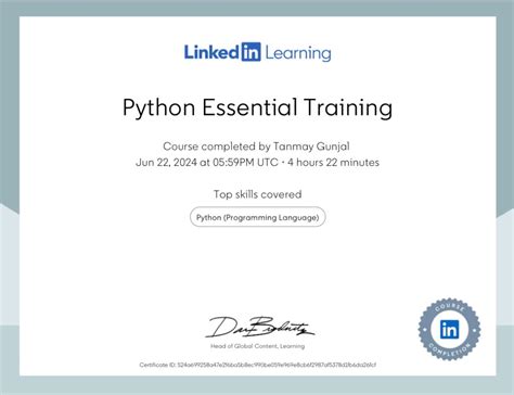 Completed Python Essential Training Tanmay Gunjal Posted On The