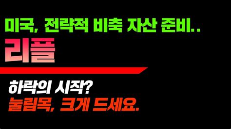 미국 전략적 비축 자산 준비 리플 하락의 시작 눌림목 크게 드세요 리플전망 리플코인 Youtube