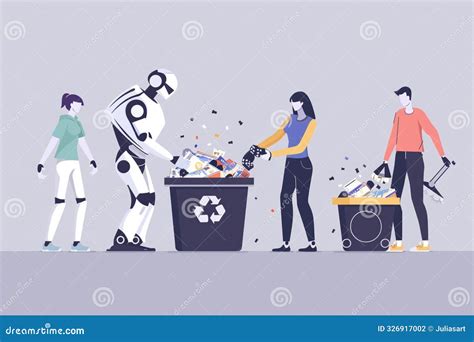Robot And People Sorting Garbage Human And Robot Collaboration