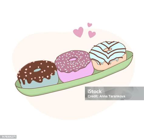 국가 도넛의 날유약 달콤한 도넛 재미 있는 미국 Kawaii 전통적인 달콤한 도넛 벡터 그림을 그립니다 미국 전통 음식 요리