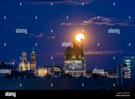 Full Moon Over Dresden With Staendehaus Speicher Church Of Our Lady Hofkirche Landtag And