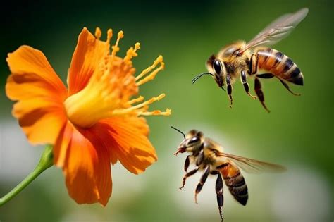 Premium Photo Bee Passing Pollen To Another Bee