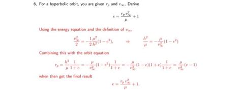 6 For A Hyperbolic Orbit You Are Given Rp And V Chegg