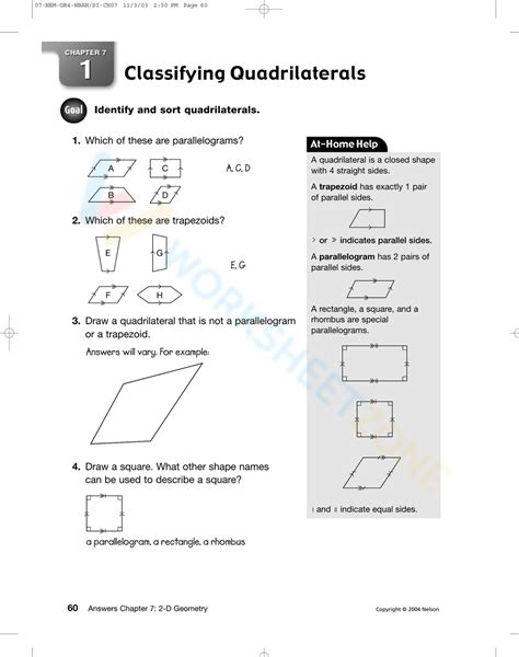 Classifying Quadrilateral Theory And Excercise Worksheet