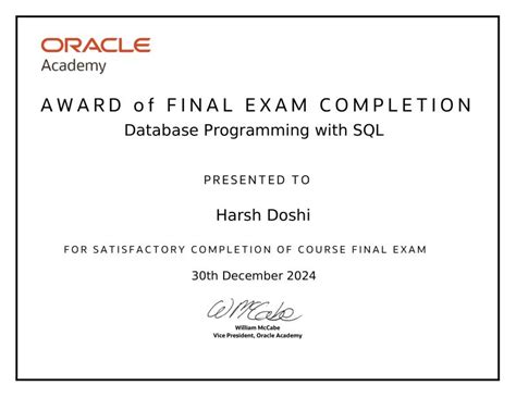Harsh Doshi On Linkedin Sql Oracleacademy Learningjourney