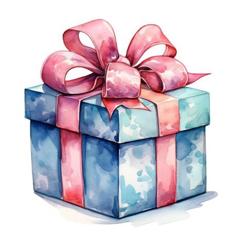 Premium Photo Watercolor Birthday Present With Bow Isolated On White