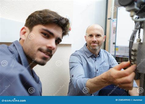 Technical Engineer Posing With Teacher Stock Image Image Of Factory