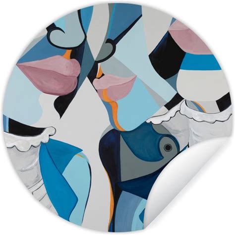 WallCircle Muurstickers Behangcirkel Gezichten Blauw Lippen