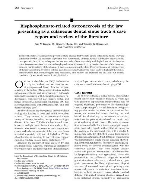 Pdf Bisphosphonate Related Osteonecrosis Of The Jaw Presenting As A