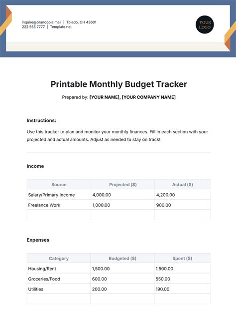 Free Budget Tracker Templates Editable And Printable